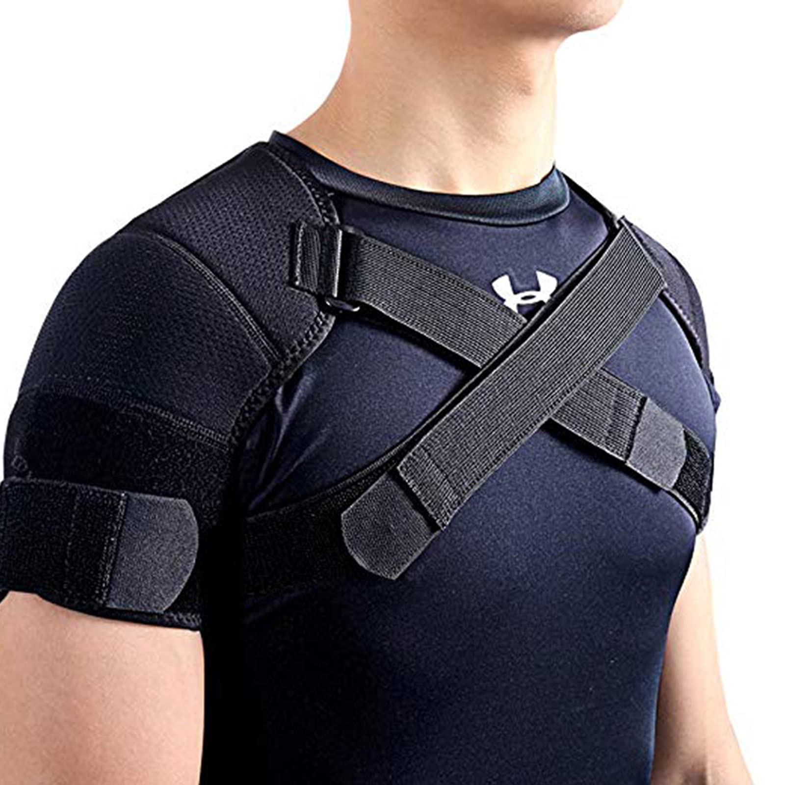 Double Shoulder Support Brace Strap Wrap Neoprene Protector,Adjustable Sports Shoulder Support Belt Back Pain Relief Double Bandage Cross Compression,M