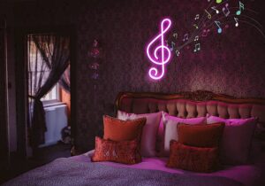 music decor neon sign - led neon lights wall decoration, usb or battery powered creative music symbol night light bedroom living room girl room decor bar party birthday gift (pink)