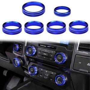 kujunpao air conditioner switch trim cover aluminum center console knob compatible for ford f150 xlt accessories 2015-2019 6pcs(blue)