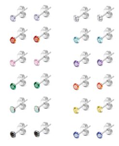 drperfect stainless steel cz stud earrings for women multicolor cubic zirconia earrings studs cartilage helix earring stud set 2mm-6mm