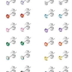 Drperfect Stainless Steel CZ Stud Earrings for Women Multicolor Cubic Zirconia Earrings Studs Cartilage Helix Earring Stud Set 2MM-6MM