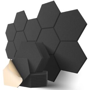 dailycooper 12 pack self-adhesive acoustic panels 12" x 10" x 0.4" - sound proof foam panels with high density, stylish hexagonal design, flame resistant, absorb noise and eliminate echoes(black)