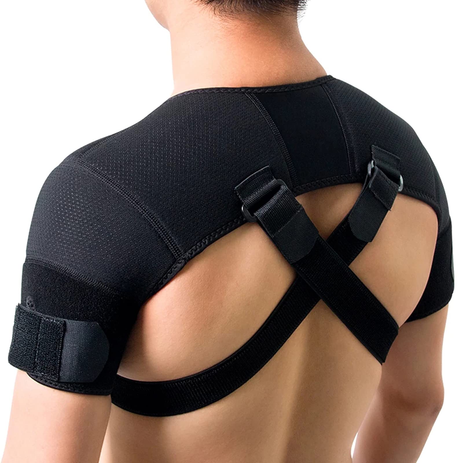 Double Shoulder Support Brace Strap Wrap Neoprene Protector,Adjustable Sports Shoulder Support Belt Back Pain Relief Double Bandage Cross Compression,M