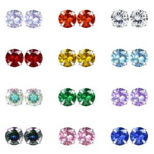 Drperfect Stainless Steel CZ Stud Earrings for Women Multicolor Cubic Zirconia Earrings Studs Cartilage Helix Earring Stud Set 2MM-6MM