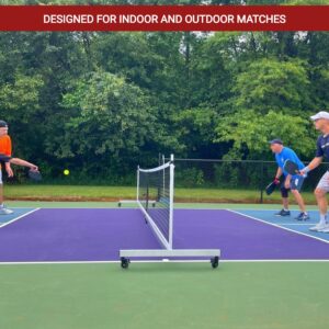 Dominator Indoor/Outdoor Portable Pickleball Net, Constructed of Rust Proof Aluminum Frame - includes Rolling Carry Bag, Locking Rollers