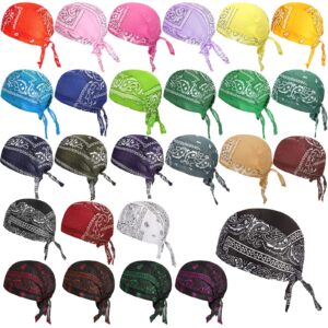 huukeay 24 pieces do rag skull caps sweat-wicking beanie cap biker skull cap paisley bandana cap head tie cycling cap helmet liner skull hat quick-drying pirate hats for men women, 24 colors