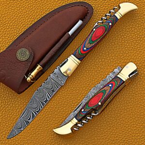 smart & sharp custom handmade damascus steel folding knife pocket knife ar17418multi colored wood multi