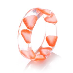 liliyuan cute acrylic resin indie rings set, colorful summer knuckle transparent stacking rings, y2k aesthetic funny fruit plastic rings jewelry gift for women teen girls, strawberry, 1.7cm