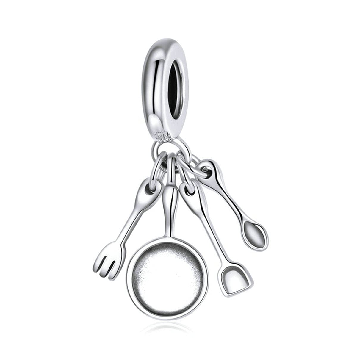 Lamoony Charm 925 Sterling Silver Charm Scissors Charm Comb Charm Mirror Charm Pot Charm Spoon Charm Chef Charm Love Charm for Pandora Charm Bracelet (B)