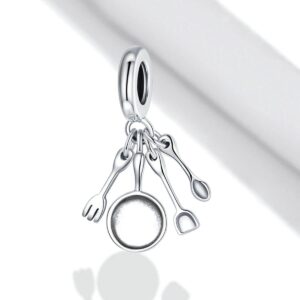 Lamoony Charm 925 Sterling Silver Charm Scissors Charm Comb Charm Mirror Charm Pot Charm Spoon Charm Chef Charm Love Charm for Pandora Charm Bracelet (B)