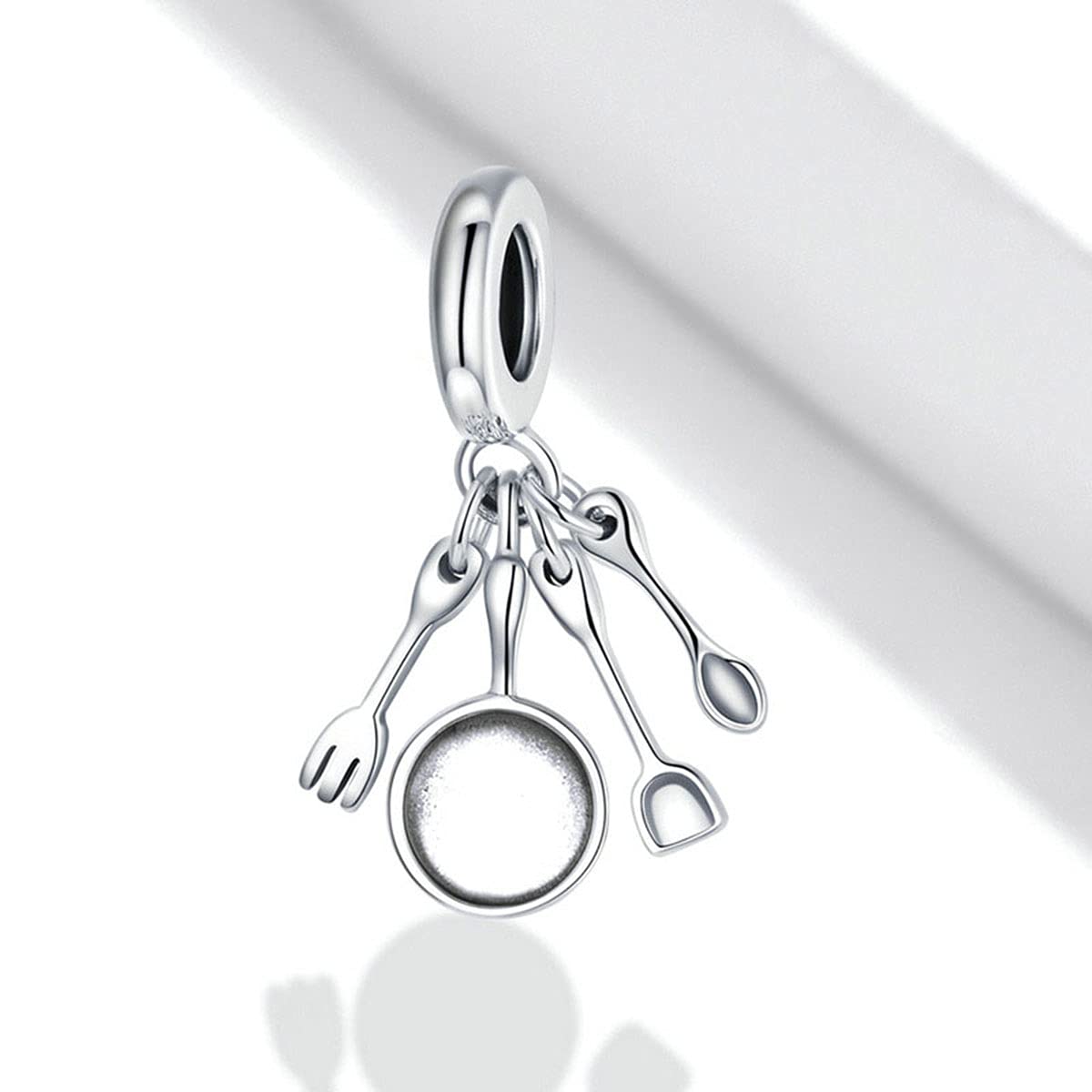 Lamoony Charm 925 Sterling Silver Charm Scissors Charm Comb Charm Mirror Charm Pot Charm Spoon Charm Chef Charm Love Charm for Pandora Charm Bracelet (B)