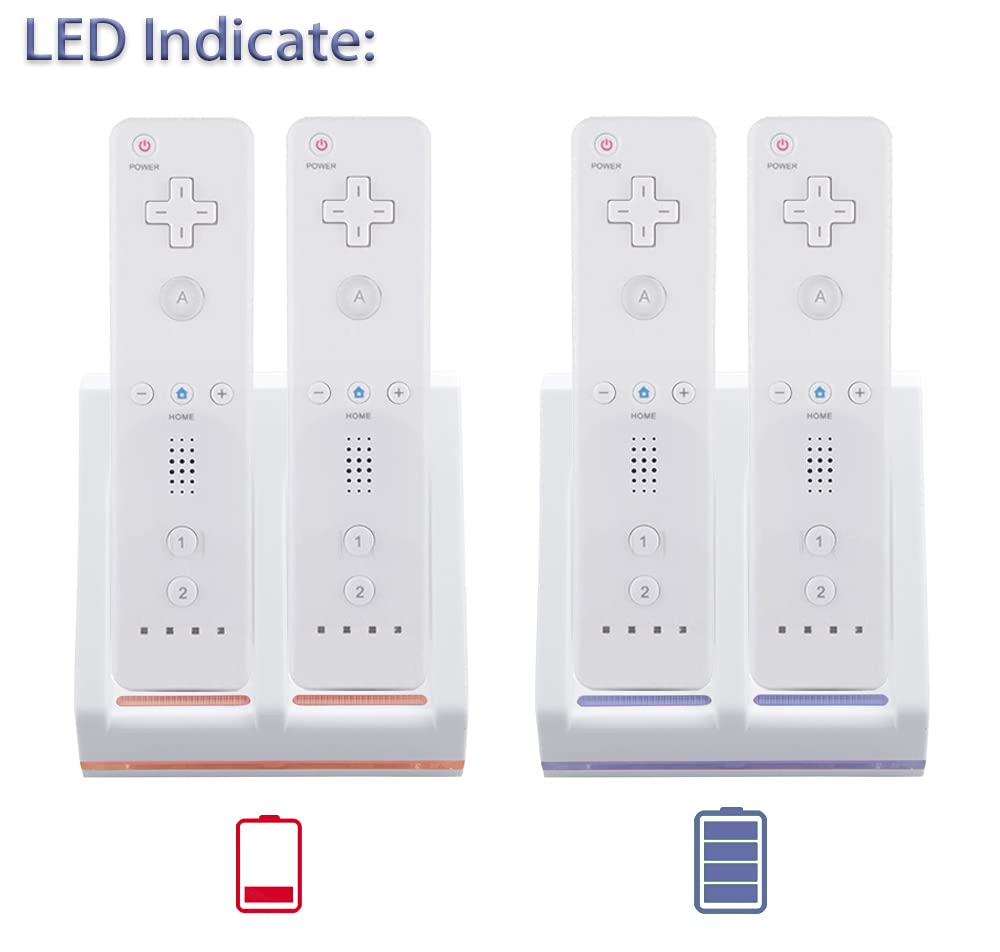 Wii Remote Charger, 2 in 1 Charging Station Charger Dock with 2 Pack 2800mAh Rechargeable Battery Fit for Wii/Wii U Remote Controller