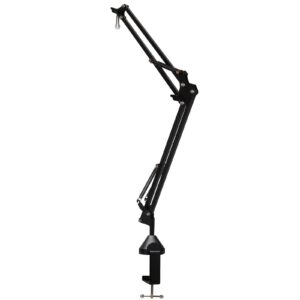 knox gear boom arm microphone stand for podcasts, studio recording, radio broadcast, and gaming, microphone desk stand with 360-degree rotation, black microphone stand with 5/8-inch screw adapter