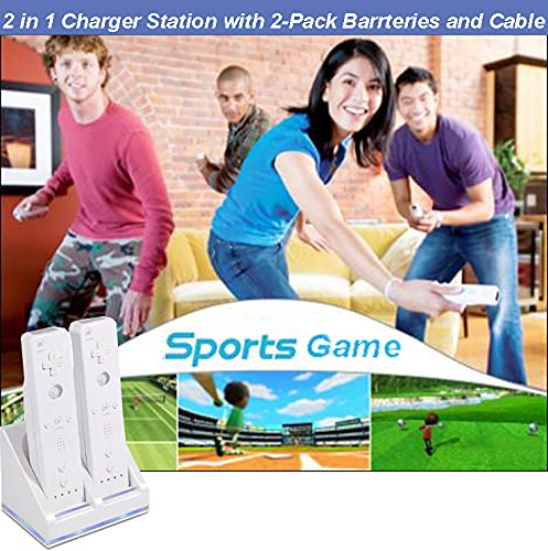 Wii Remote Charger, 2 in 1 Charging Station Charger Dock with 2 Pack 2800mAh Rechargeable Battery Fit for Wii/Wii U Remote Controller