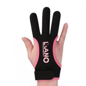 lwano archery gloves leather practice hunting three finger protector for youth adult beginner (pink, small)