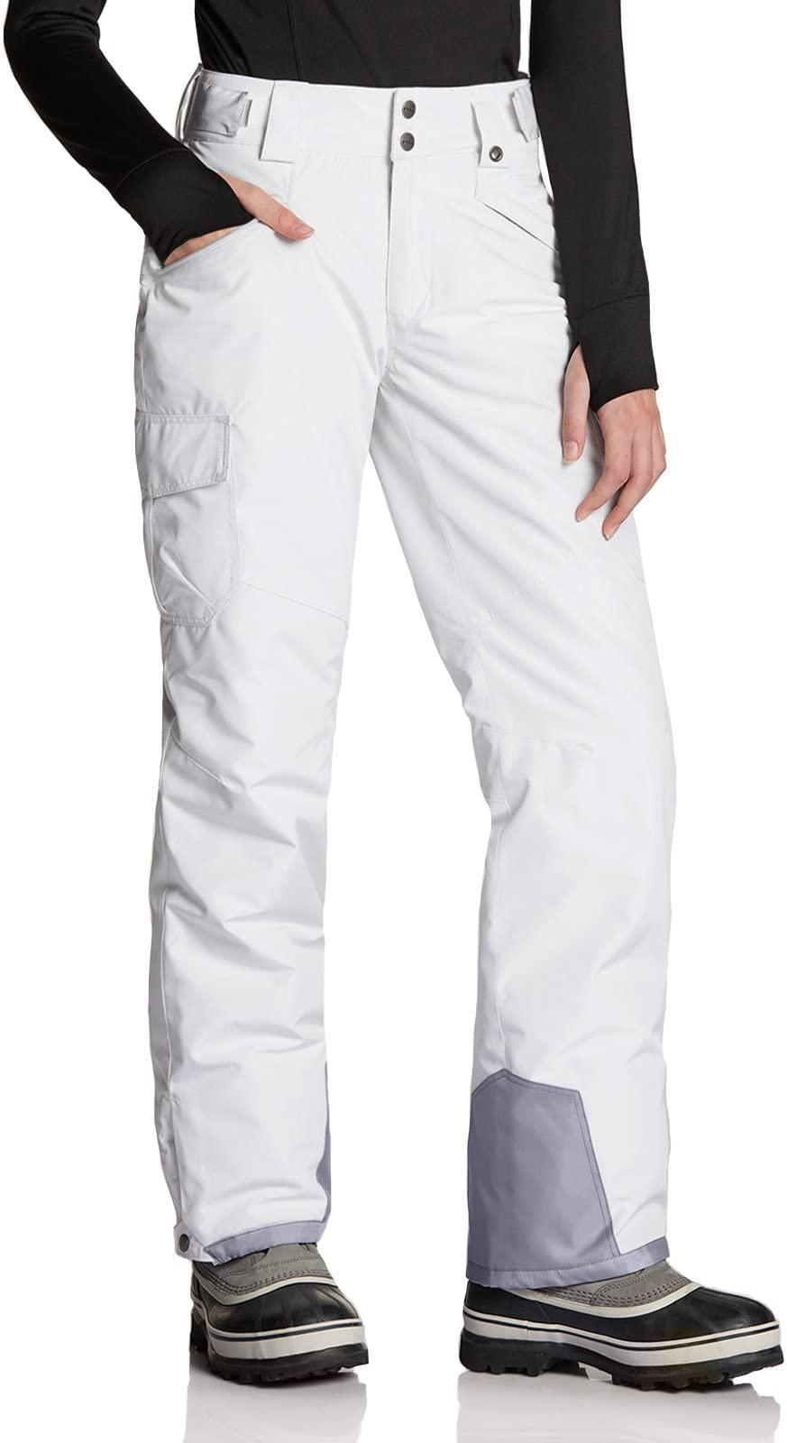 TSLA Women's Winter Snow Pants, Waterproof Insulated Ski Pants, Ripstop Snowboard Bottoms, Cargo Snow Pants White, Medium