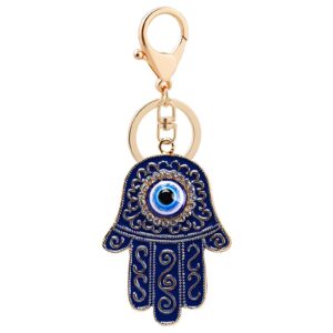 talibsa crystal hamsa hand handbag keychain, evil eye car keychain for women (blue)