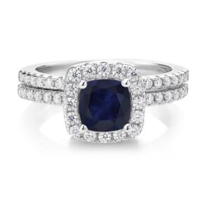 gem stone king 925 sterling silver blue sapphire and moissanite wedding engagement ring band bridal for women (1.82 cttw, available in size 5, 6, 7, 8, 9)