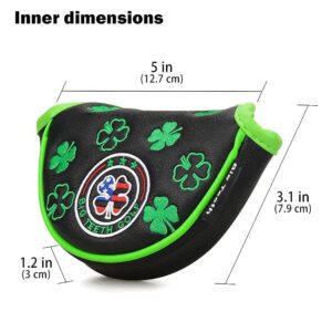 Golf Putter Cover Half Mallet Mini Small Golf Headcover Club Head Protector Magnetic Closure Leather for Scotty Cameron Taylormade Odyssey (Black Clover)