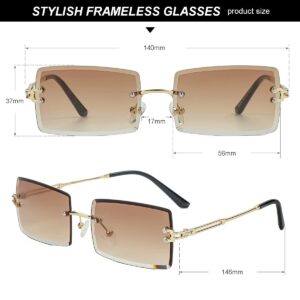 Gleyemor Rimless Rectangle Sunglasses for Women Mens Fashion Vintage Frameless Square Glasses with Gradient Lens (Gradient Tea)