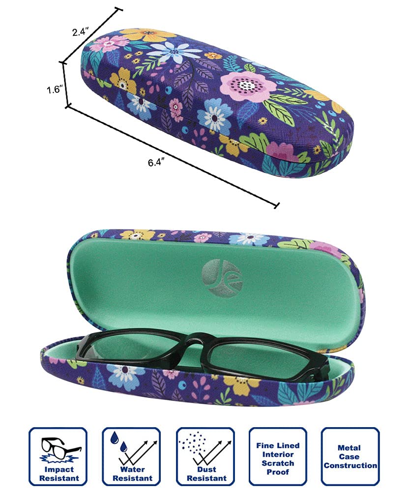 JAVOedge [3 PACK], Floral Pattern Medium Size Hard Eyeglass Storage Case Fits Most Glasses With Micro Cloth - Style C