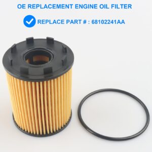 Oil Filter, Replace 68102241AA Compatible with Dodge Fiat Jeep 1.4-2012-2016 Dodge Dart, 2017-2020 Fiat 124 Spider, 2012-2019 Fiat 500 Abarth, 2014-2020 Fiat 500L, 2016-2018 500X, 2015-2019 Renegade