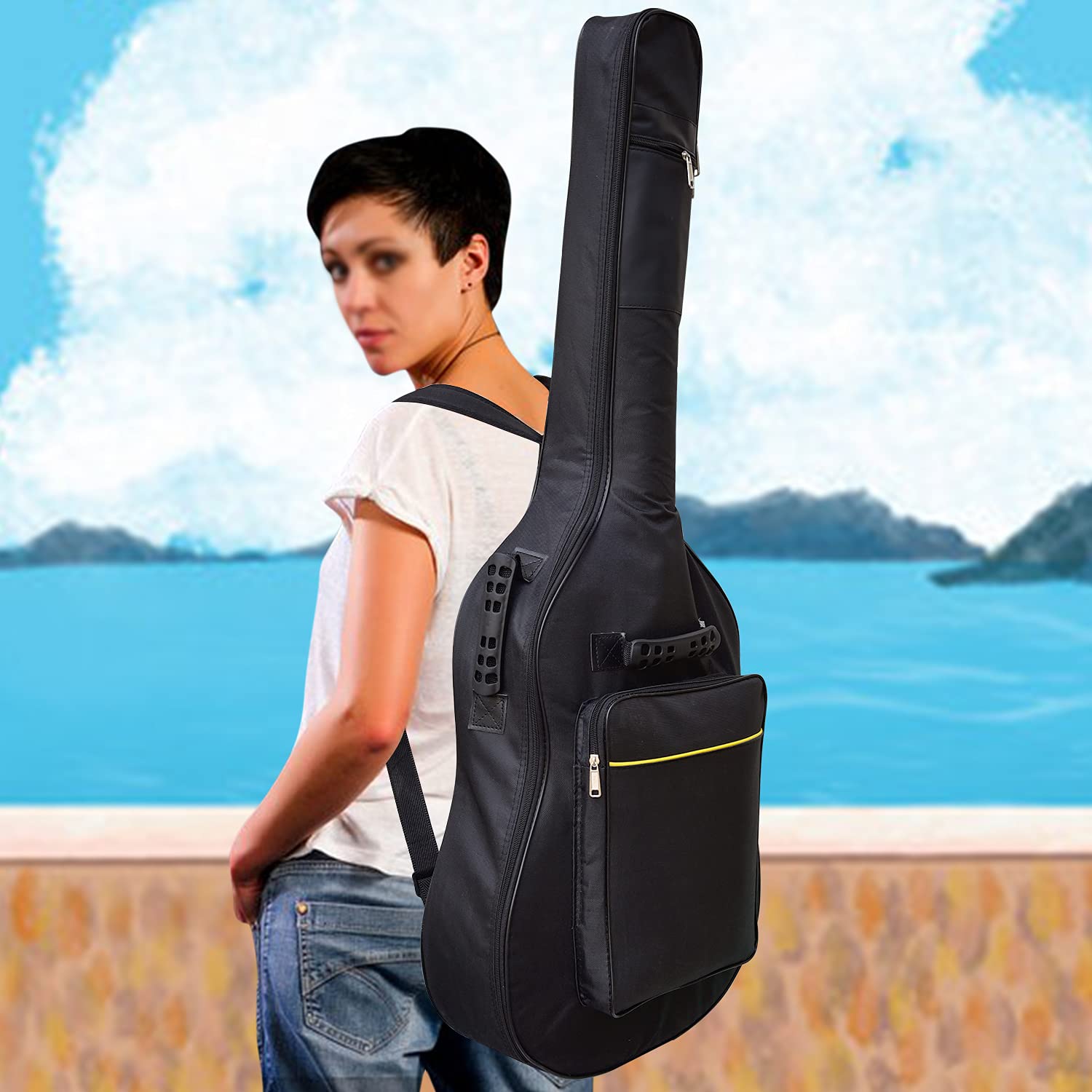 diboer Acoustic Guitar Bag Thick Padding Waterproof Dual Adjustable Shoulder Strap Guitar Case Gig Bag Thickening Sponge Padding Fit 39-41 Inch Guitar