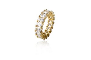 topgrillz iced out baguette oval ring cubic zirconia diamond 14k gold silver band pinky eternity ring for men women(gold, 10)