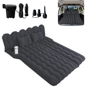 canodoky suv air mattress, inflatable car mattress bottle and phone holder thickened flocking & pvc surface car air mattress with electric air pump travel mattress for car camping road trip (black)