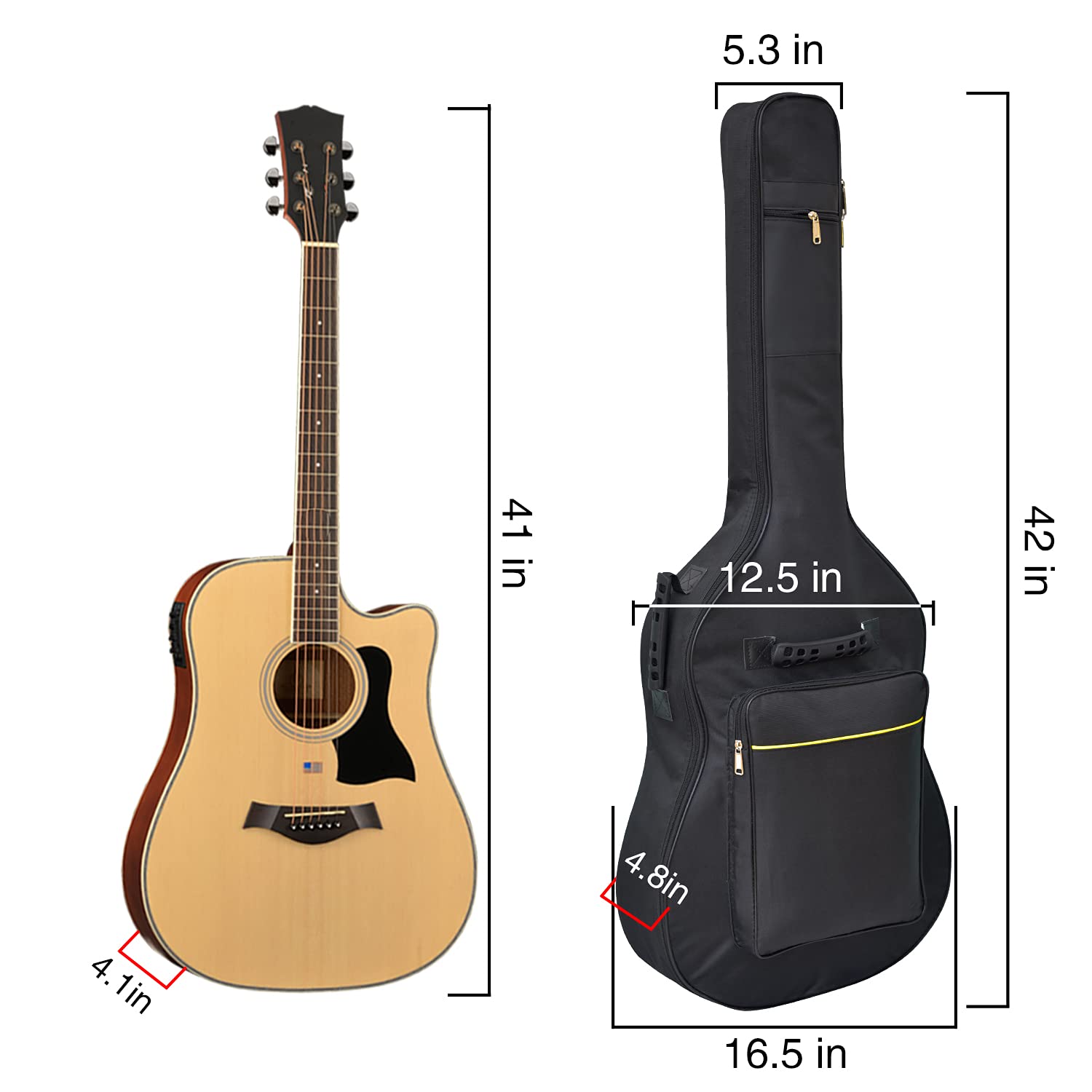 diboer Acoustic Guitar Bag Thick Padding Waterproof Dual Adjustable Shoulder Strap Guitar Case Gig Bag Thickening Sponge Padding Fit 39-41 Inch Guitar