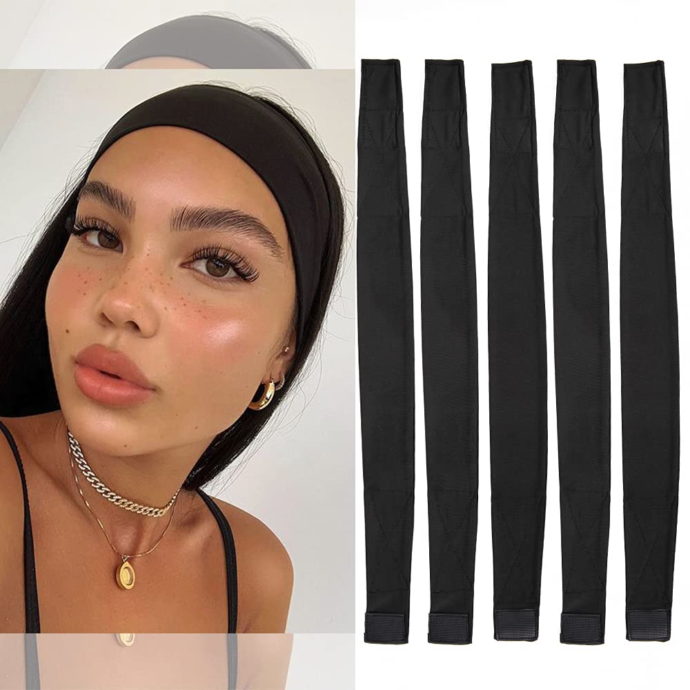 5Pcs Silk Headband - Black Headband for Making Wig Silk Elastic Band Adjustable Silk Headband for Headband Wig and Wig Cap