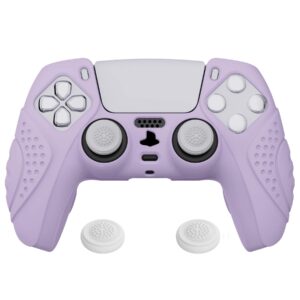 playvital guardian edition mauve purple ergonomic soft anti-slip controller silicone case cover for ps5, rubber protector skins with white joystick caps for ps5 controller