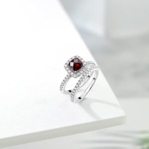 Gem Stone King 925 Sterling Silver Red Garnet and White Moissanite Wedding Engagement Ring Band Bridal Ring For Women (1.47 Cttw, Gemstone Birthstone, Available In Size 5, 6, 7, 8, 9)