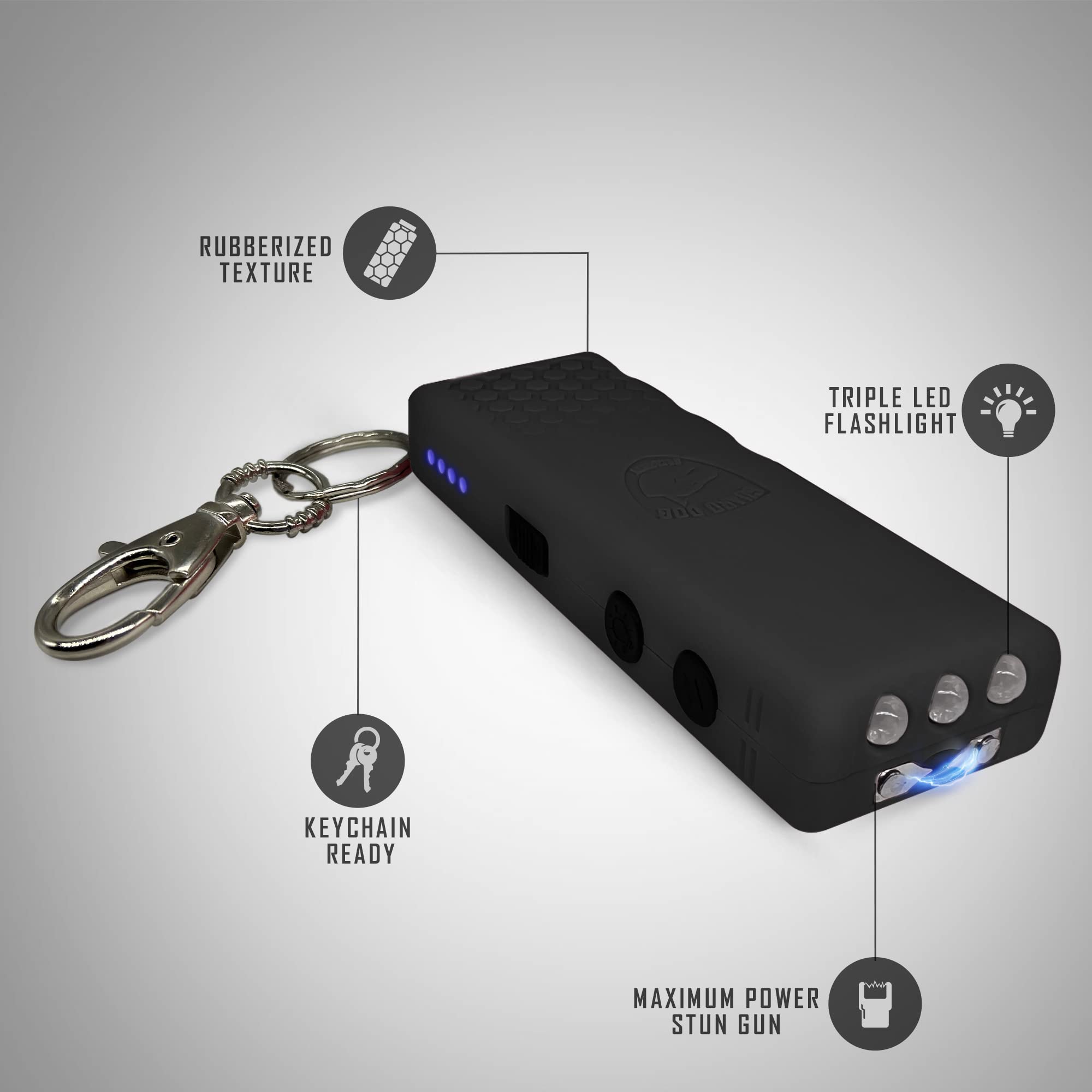 GUARD DOG SECURITY Hornet+ Mini Stun Gun Keychain - Stun Gun Flashlight Now with Battery Life Indicator - Personal Defense Equipment – Rechargeable (Black)