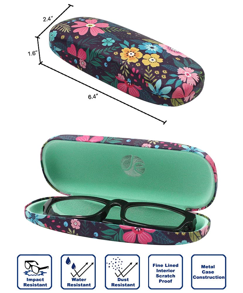 JAVOedge [3 PACK], Floral Pattern Medium Size Hard Eyeglass Storage Case Fits Most Glasses With Micro Cloth - Style C