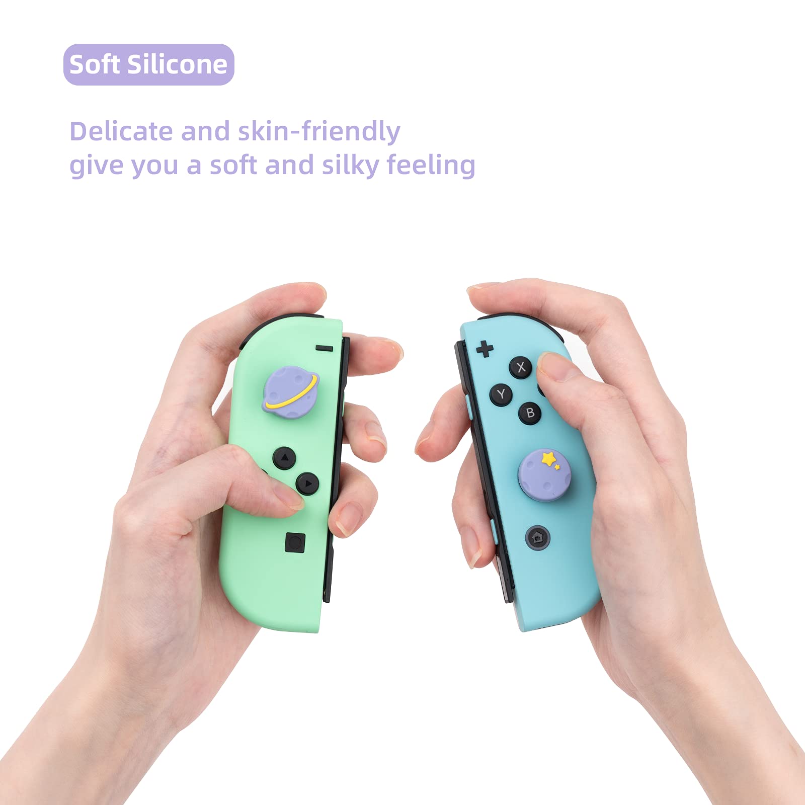 GeekShare Thumb Grip Caps Compatible with Nintendo Switch/OLED/Switch Lite,Soft Silicone Joystick Rocker Cover,4PCS (Purple)