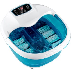 costway foot spa/bath massager, with heat & bubbles & 6 electric massage rollers, circulating heating system, temperature & time control, foot tub soaking for fatigue release, home use (blue)