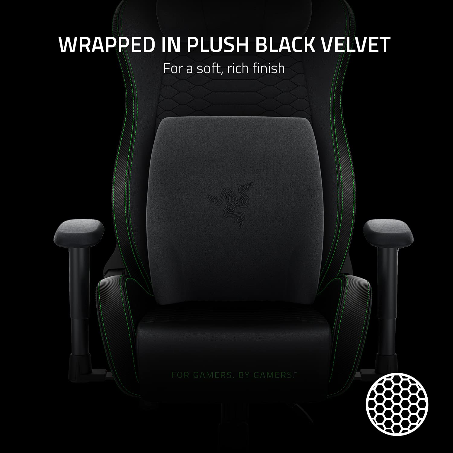 Razer Lumbar Cushion Lumbar Support for Gaming Chair: Fully-Sculpted Lumbar Curve - Memory Foam Padding - Wrapped in Plush Black Velvet