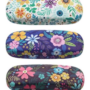 JAVOedge [3 PACK], Floral Pattern Medium Size Hard Eyeglass Storage Case Fits Most Glasses With Micro Cloth - Style C