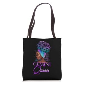 purple gemini queen african american woman may june womens tote bag