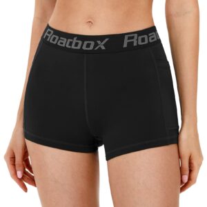 Roadbox Compression Volleyball Shorts for Women - 3 inch Spandex Shorts with Pockets for Running Workout Yoga