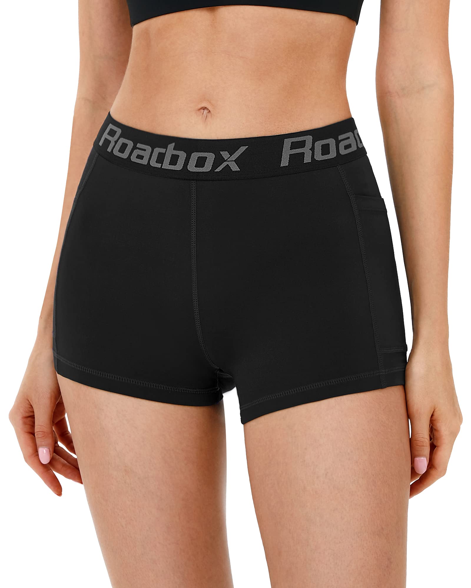 Roadbox Compression Volleyball Shorts for Women - 3 inch Spandex Shorts with Pockets for Running Workout Yoga