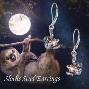 YFN Sloth Earrings 925 Sterling Silver Leverback Sloth Dangle Drop Earrings Sloth Jewelry Gifts for Women