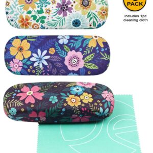 JAVOedge [3 PACK], Floral Pattern Medium Size Hard Eyeglass Storage Case Fits Most Glasses With Micro Cloth - Style C