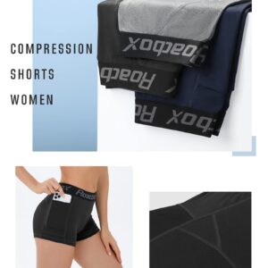 Roadbox Compression Volleyball Shorts for Women - 3 inch Spandex Shorts with Pockets for Running Workout Yoga