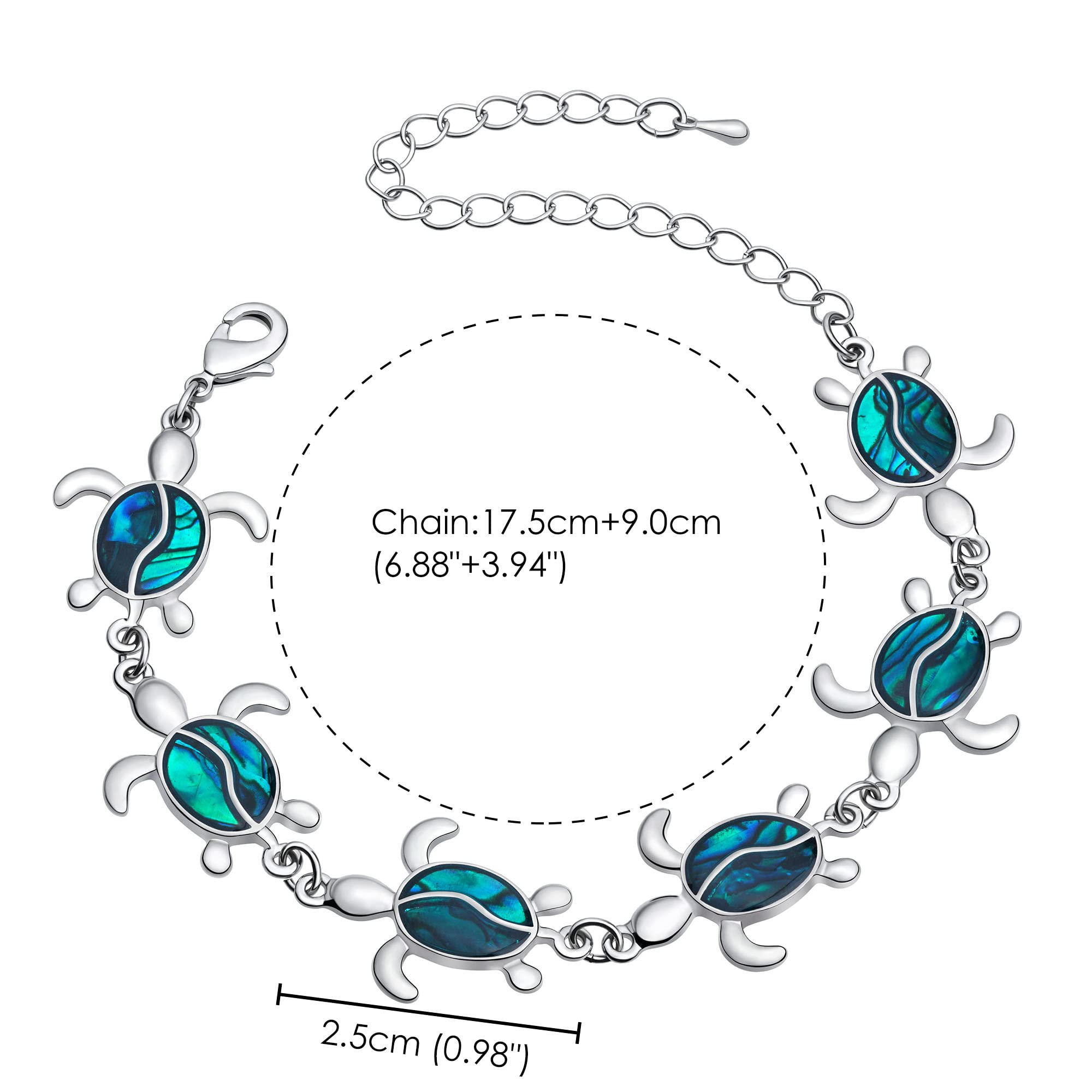 Lauren-Spencer Sea Turtle Ankle Bracelet for Women Silver Plated Adjustable Abalone Shell Cute Turtle Charm Anklet Bracelets for Women Teen Girls Turtle Jewelry Gifts Ocean Beach Anklets