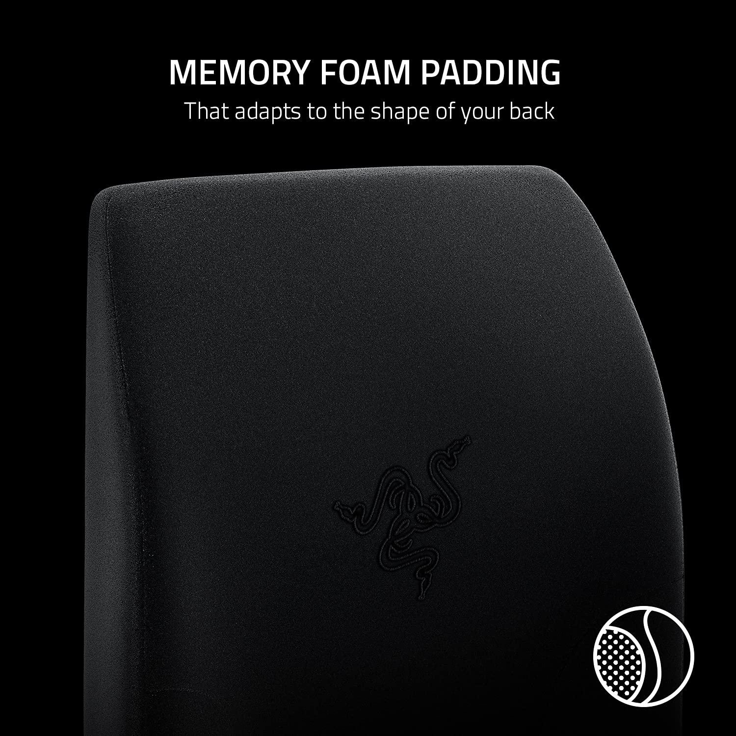 Razer Lumbar Cushion Lumbar Support for Gaming Chair: Fully-Sculpted Lumbar Curve - Memory Foam Padding - Wrapped in Plush Black Velvet