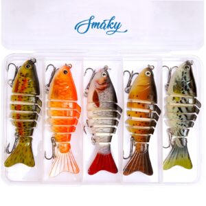 Smaky Fishing Lures for Bass Tackle Kit Slow Sinking Hard Swimbaits Wobbler Trout and Other Fish Species Multi Jointed Segmented Bionic Crankbait for Freshwater Or Saltwater with Sharp Treble Hooks