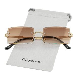 Gleyemor Rimless Rectangle Sunglasses for Women Mens Fashion Vintage Frameless Square Glasses with Gradient Lens (Gradient Tea)