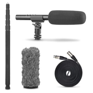 movo boom mic bundle - shotgun microphone with xlr cables - boom pole with built-in xlr microphone cable and 9.8' telescoping extension - 62" xlr shotgun mic cable and pro video equipment